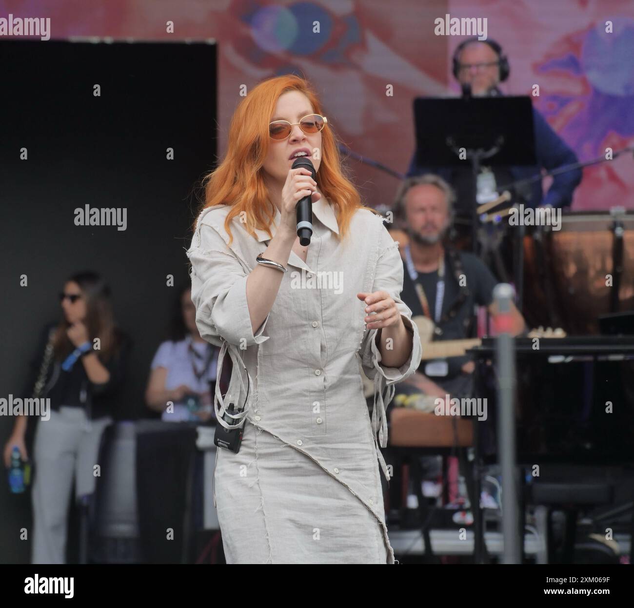 Noemi singer during orchestra rehearsals and acoustic test in Duomo ...