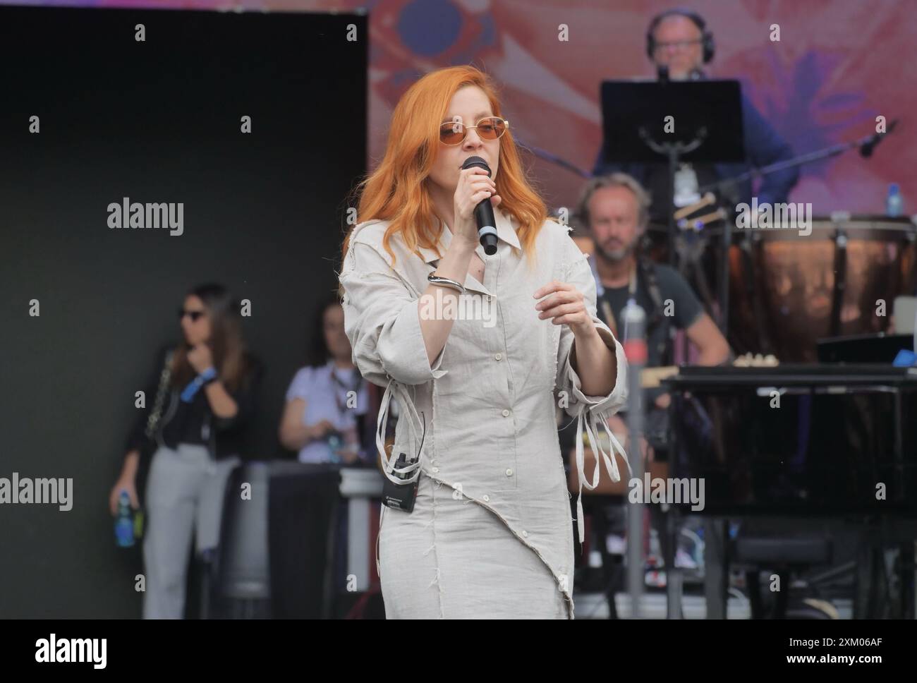 Noemi singer during orchestra rehearsals and acoustic test in Duomo ...