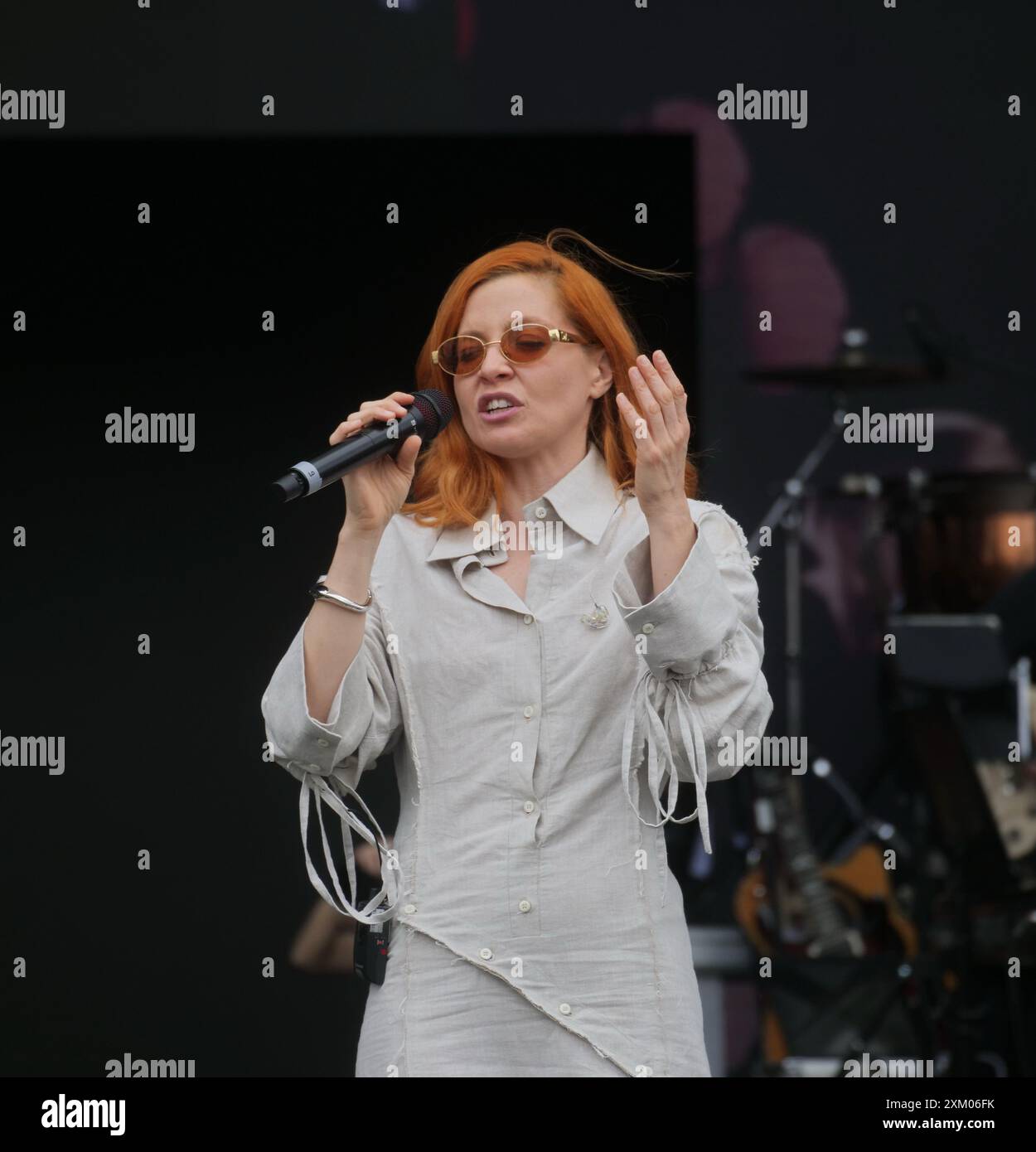 Noemi singer during orchestra rehearsals and acoustic test in Duomo ...