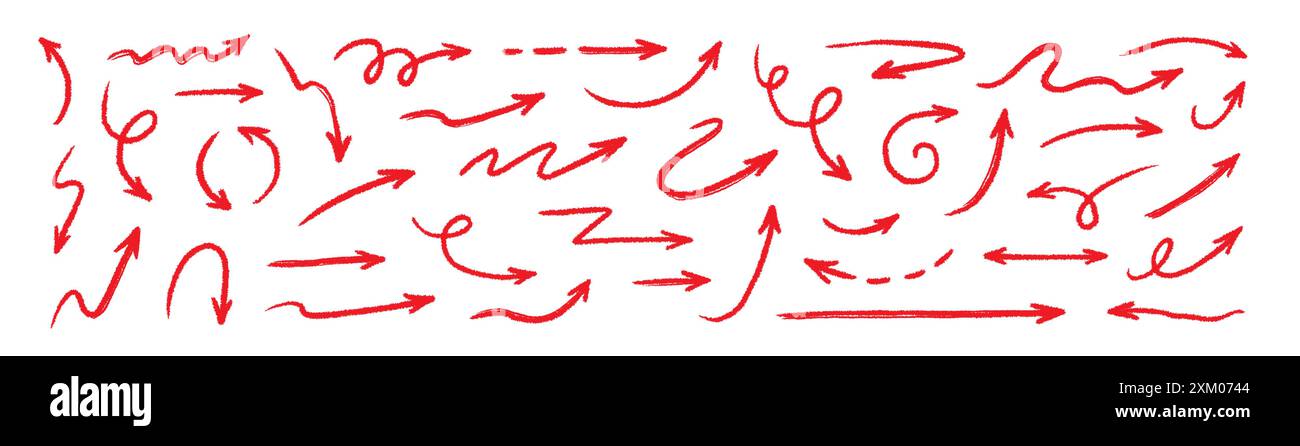 Arrow crayon brush doodle chalk red line stroke. Sketch pencil texture ...