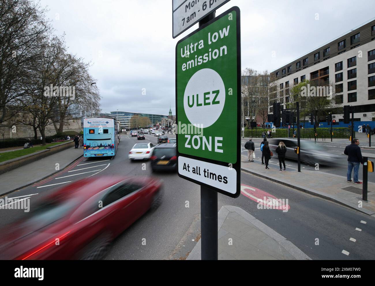 File photo dated 06/04/19 of a view of an Ultra Low Emission Zone sign ...