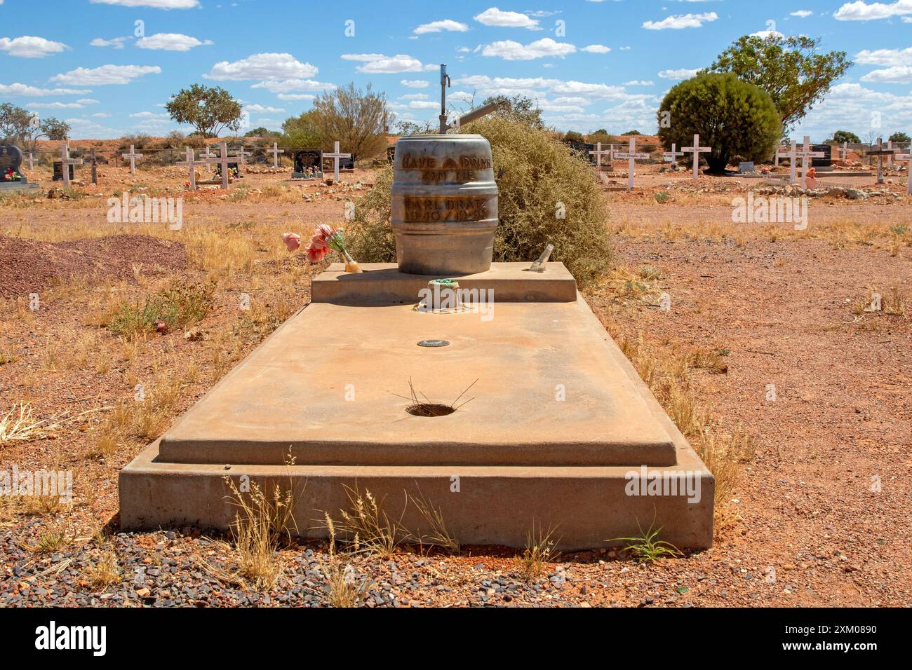 Grave with a keg headstone in Coober Pedy's Boot Hill cemetery Stock ...