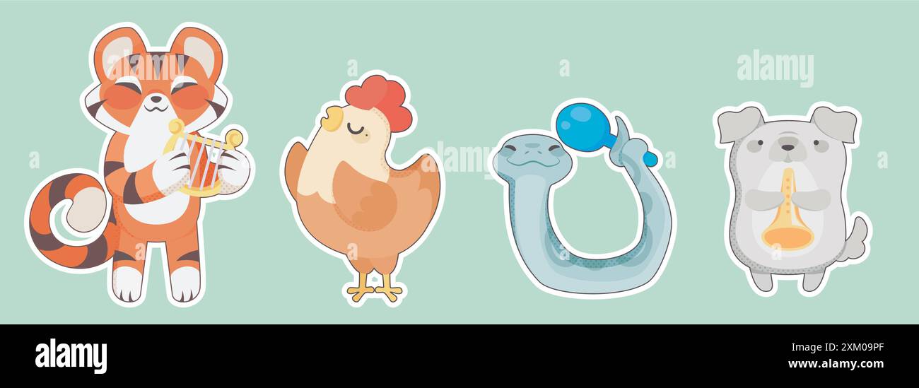 Cute cartoon animal musicians band mascot collection. Beast and bird ...