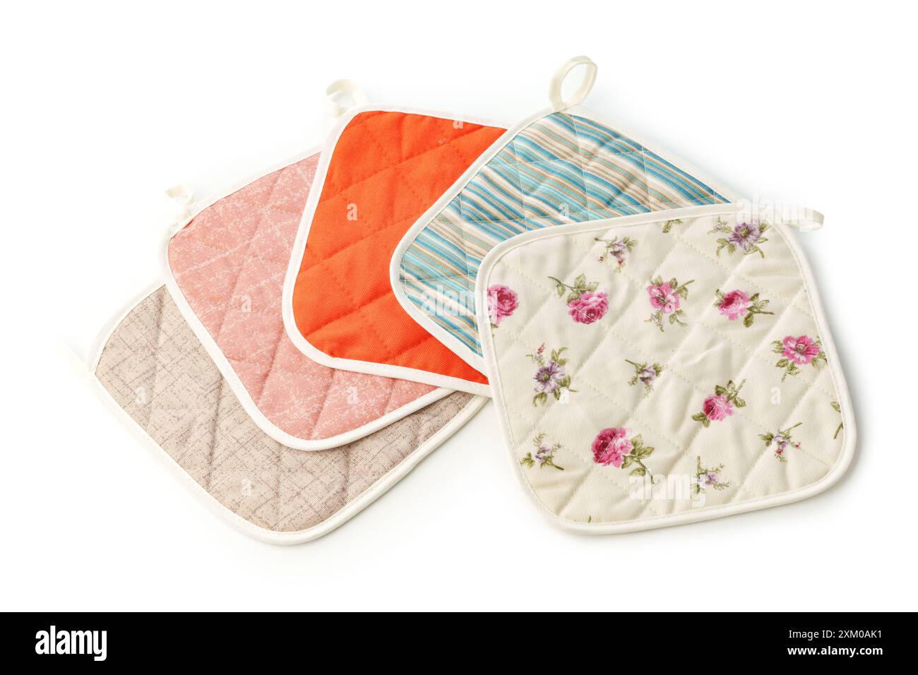 Quilted Cotton Pot Holders With Floral and Striped Patterns Stock Photo ...