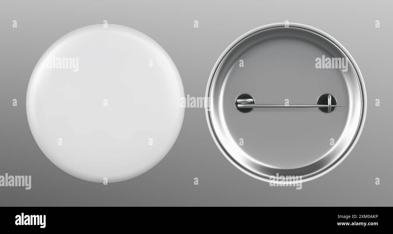 White blank round pin button vector mockup template. 3d realistic ...