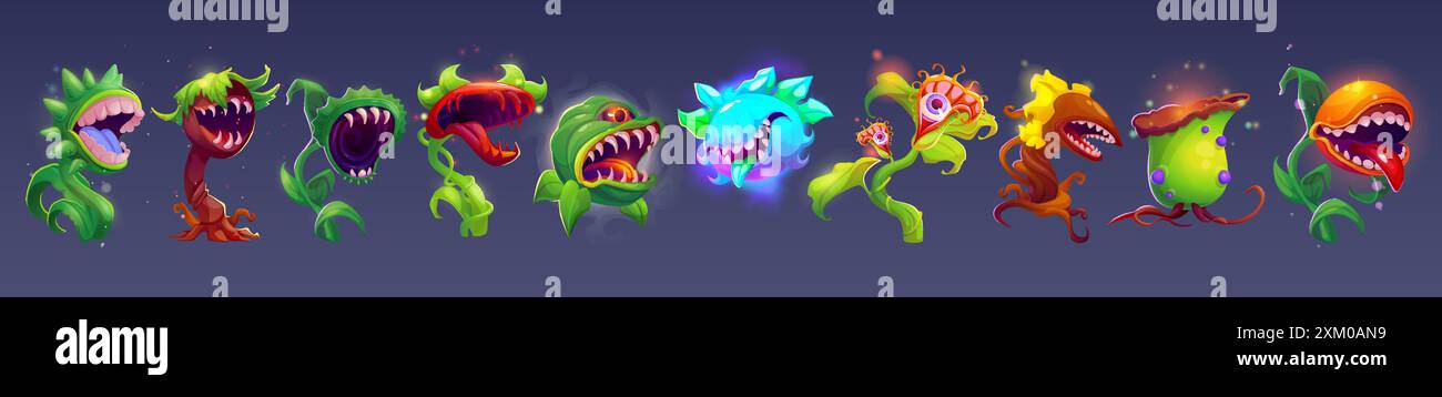 Scary monster plants with horrible carnivorous flower head with mouth ...