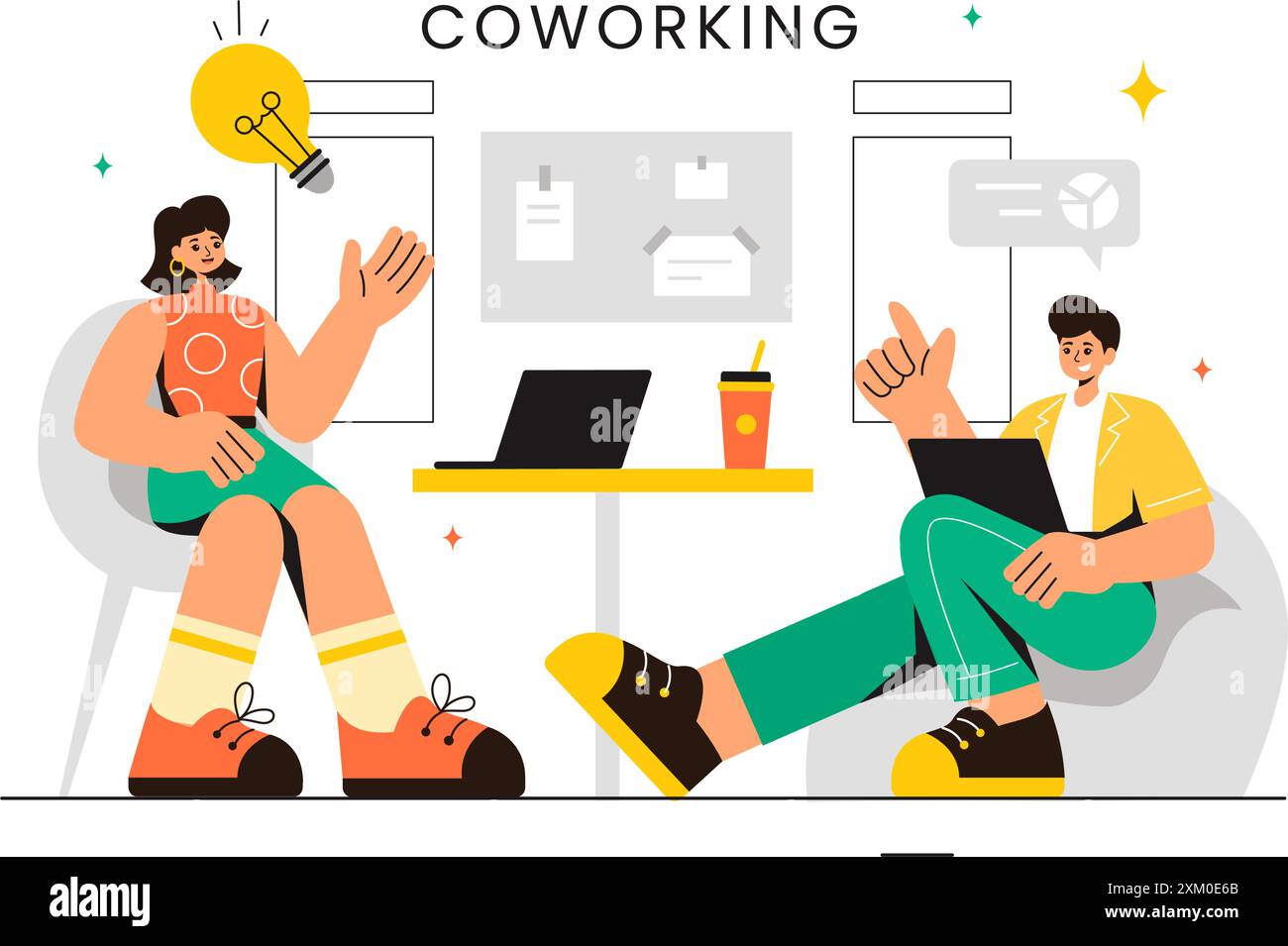 Vector Illustration of a Coworking Business with Colleagues Talking ...