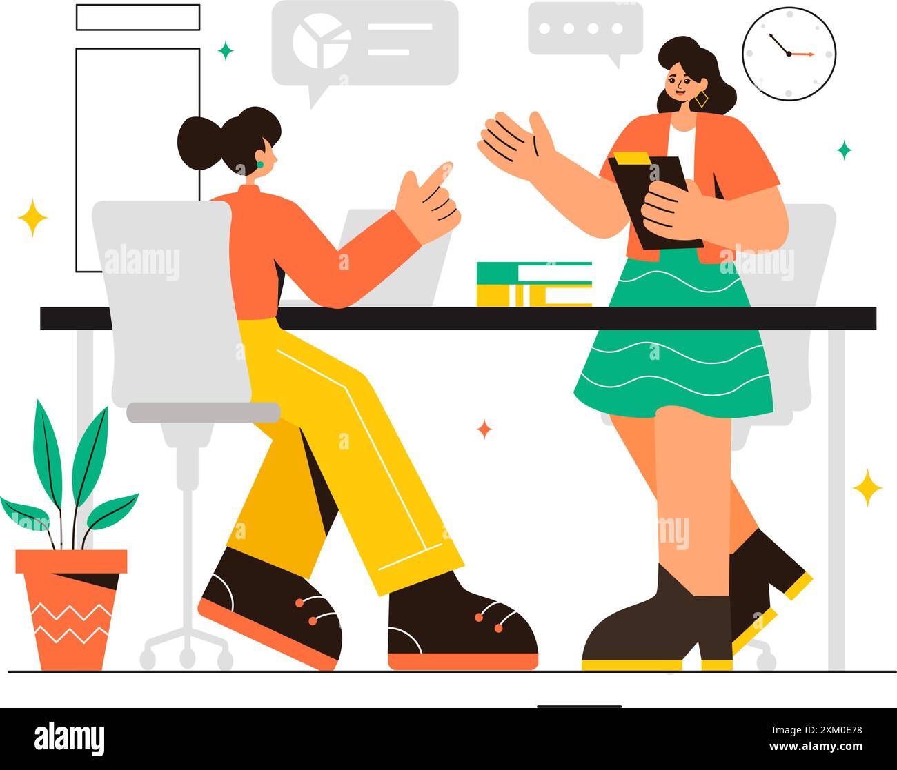 Vector Illustration of a Coworking Business with Colleagues Talking, Meeting, and Working in a ...