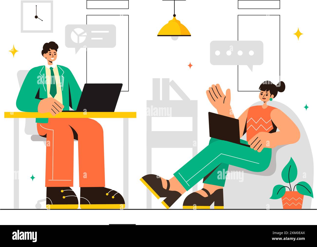 Vector Illustration of a Coworking Business with Colleagues Talking ...