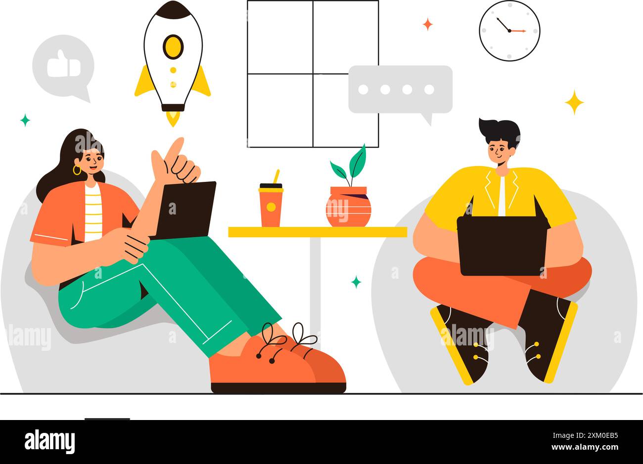 Vector Illustration of a Coworking Business with Colleagues Talking ...