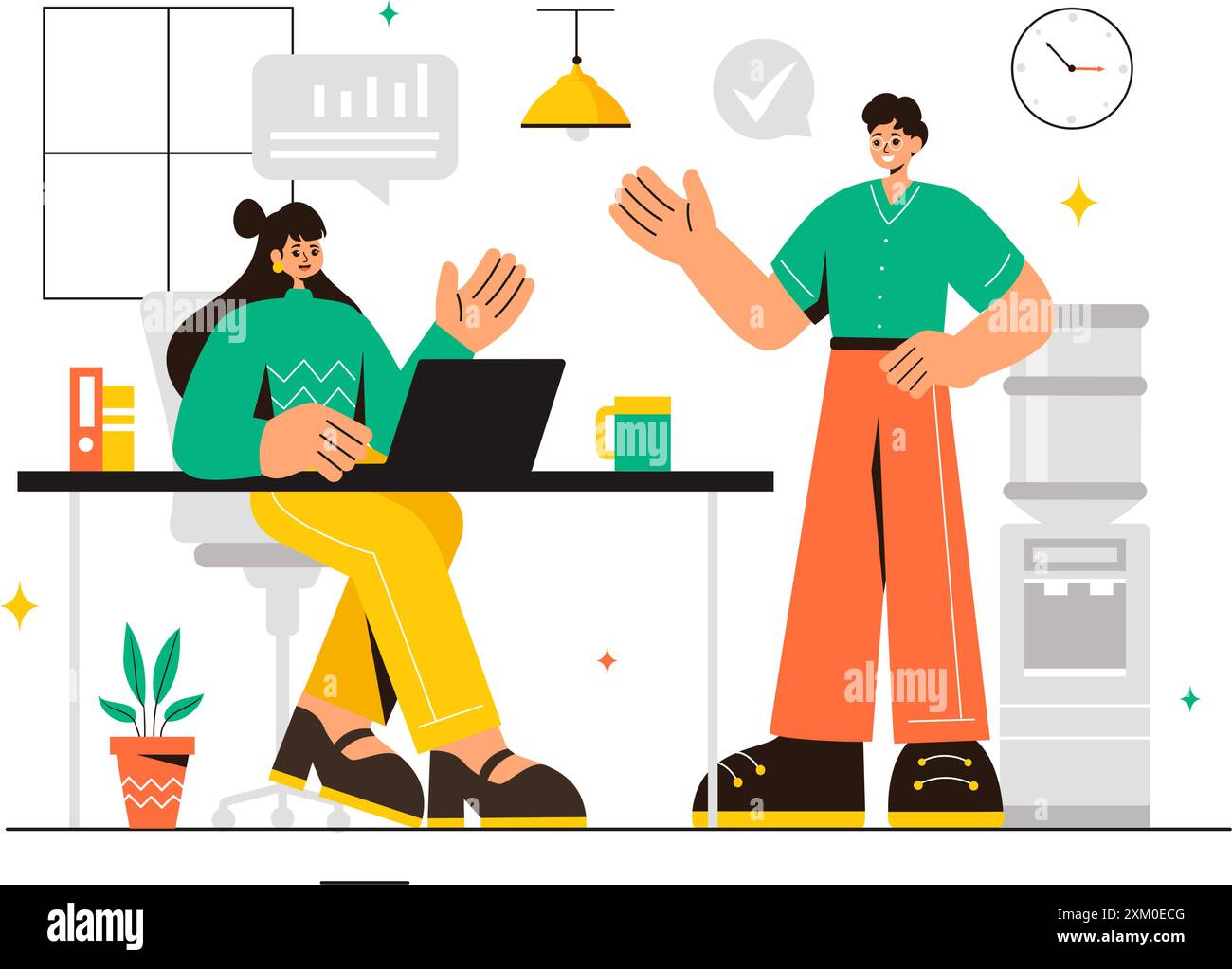 Vector Illustration of a Coworking Business with Colleagues Talking, Meeting, and Working in a ...