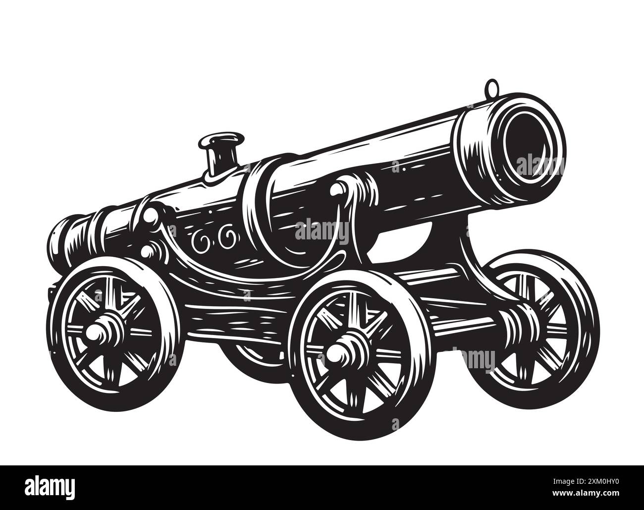 Cannon old vintage sketch hand drawn sketch, engraving style Side view ...