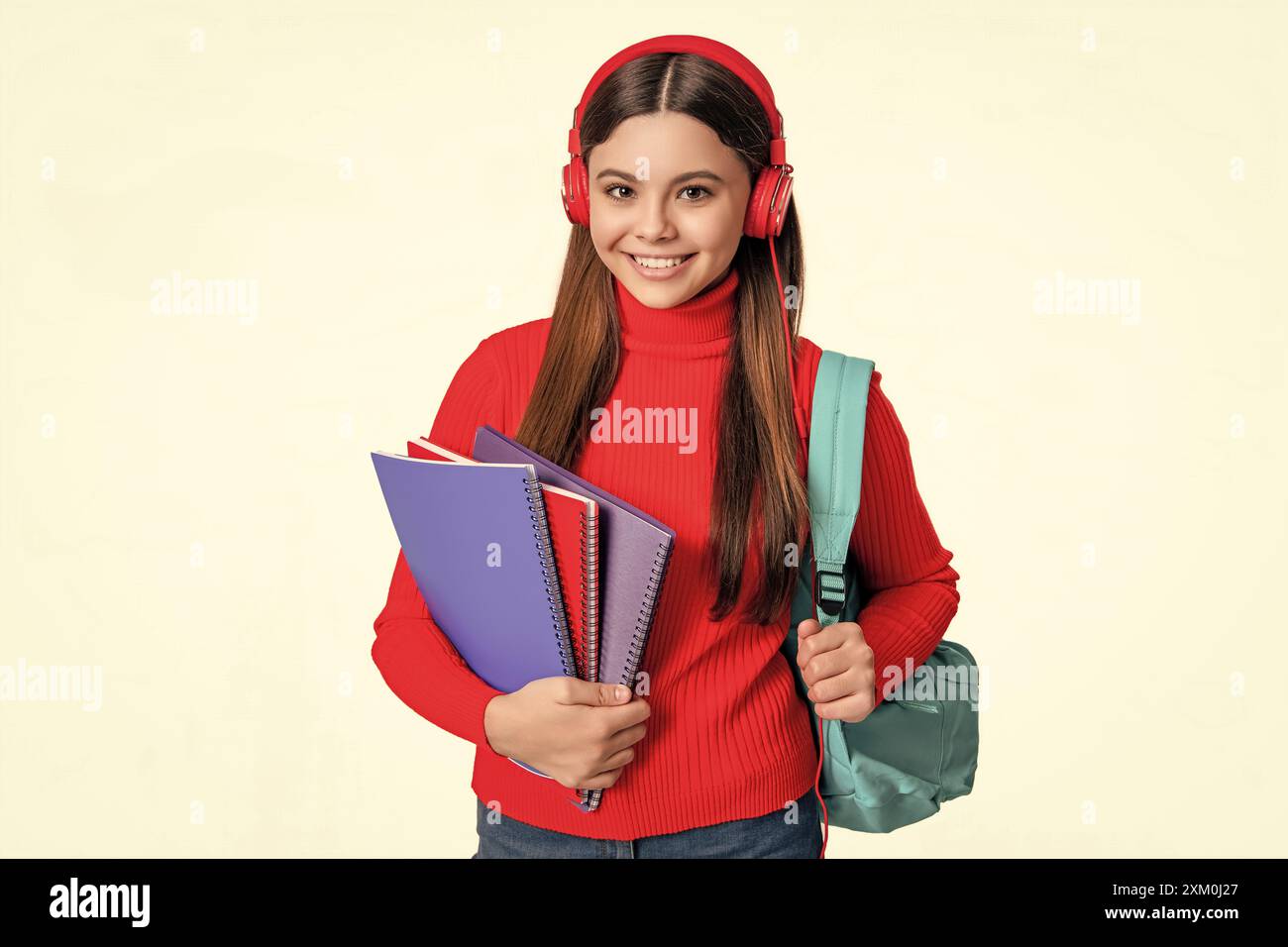 education of happy school teen girl in studio. photo of teen girl ...