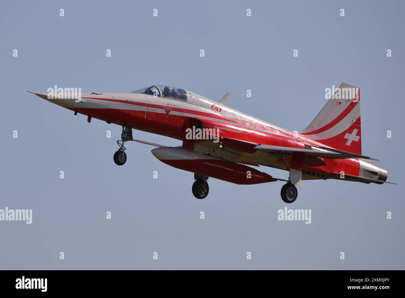 Patrouille Suisse aerobatic team arrives with their Northrop F-5E Tiger II fighter jets at this ...