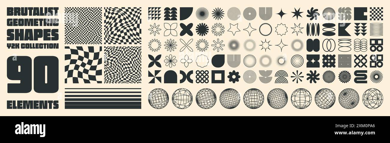 Brutalist geometric shapes, modern symbols. Groovy checkered pattern ...