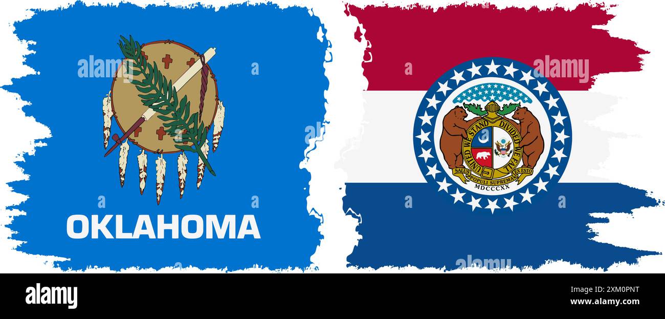 Missouri and Oklahoma states grunge brush flags connection, vector ...