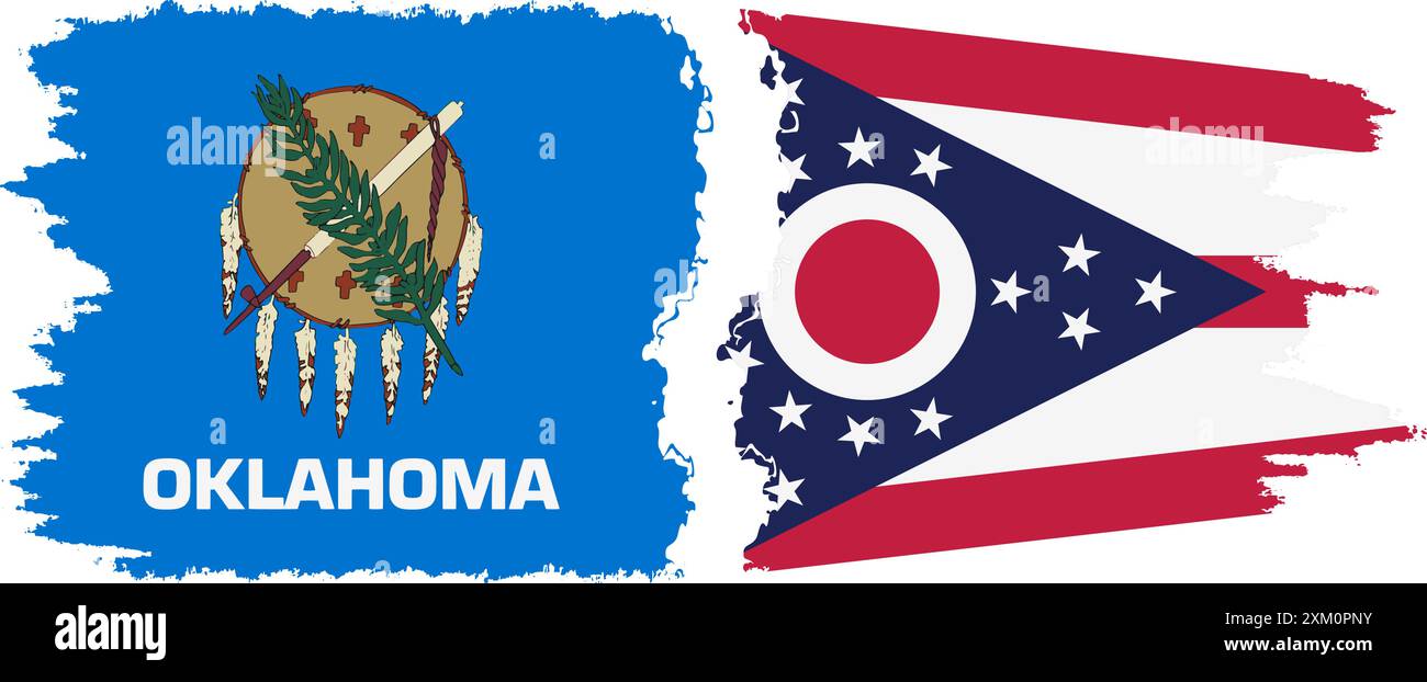 Ohio and Oklahoma states grunge brush flags connection, vector Stock ...