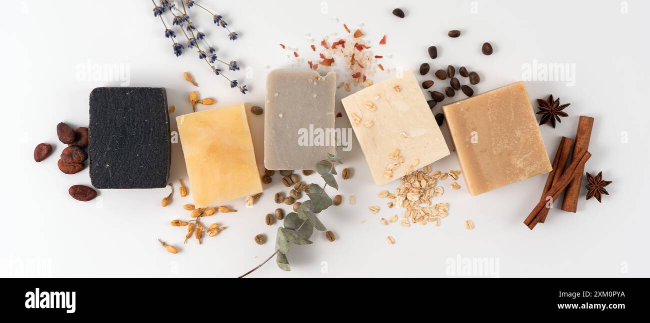 Set of different handcraft organic soap bars with natural ingredient ...