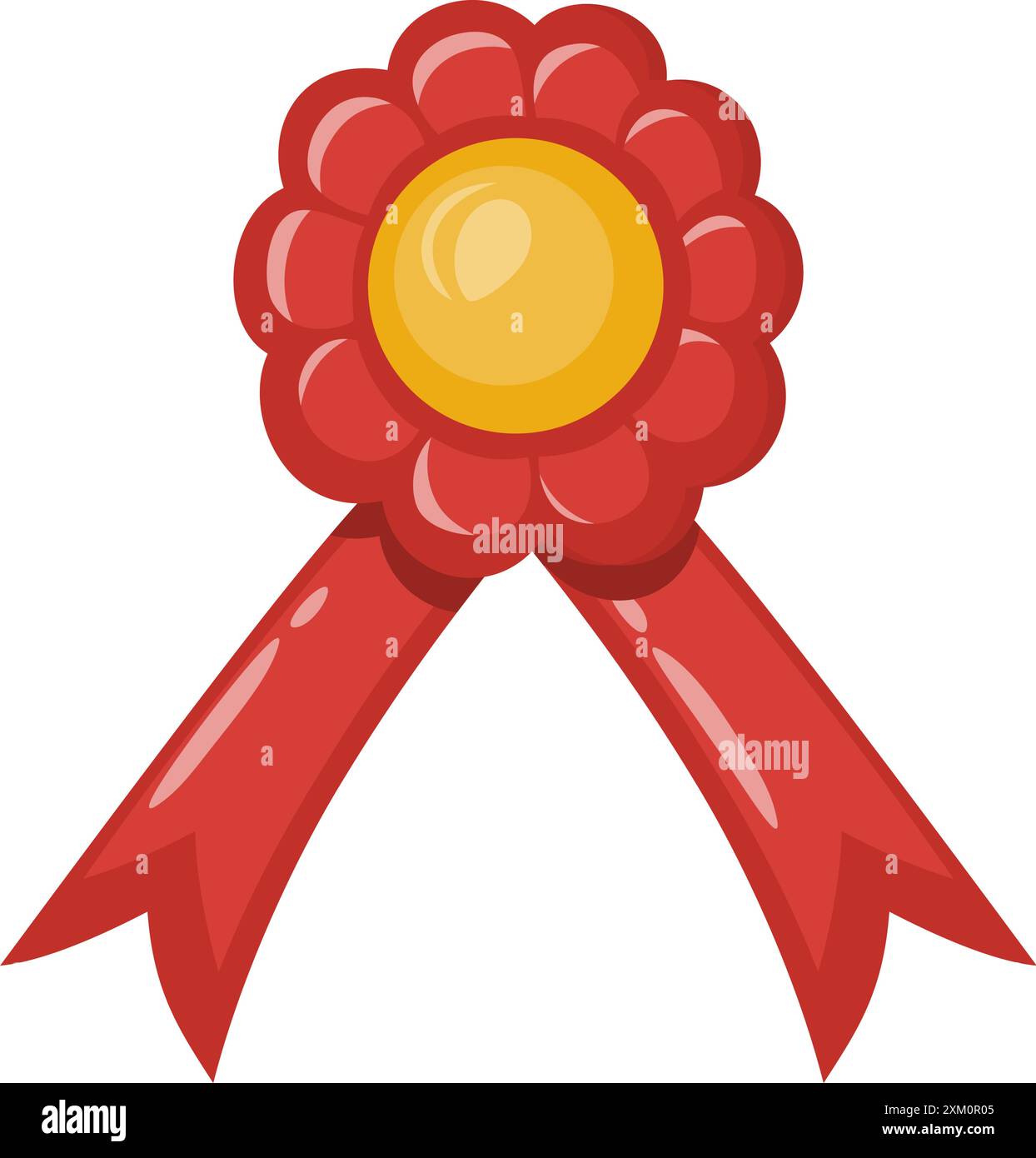 Award ribbon rosette in cartoon style.Champion gold medal with red ...