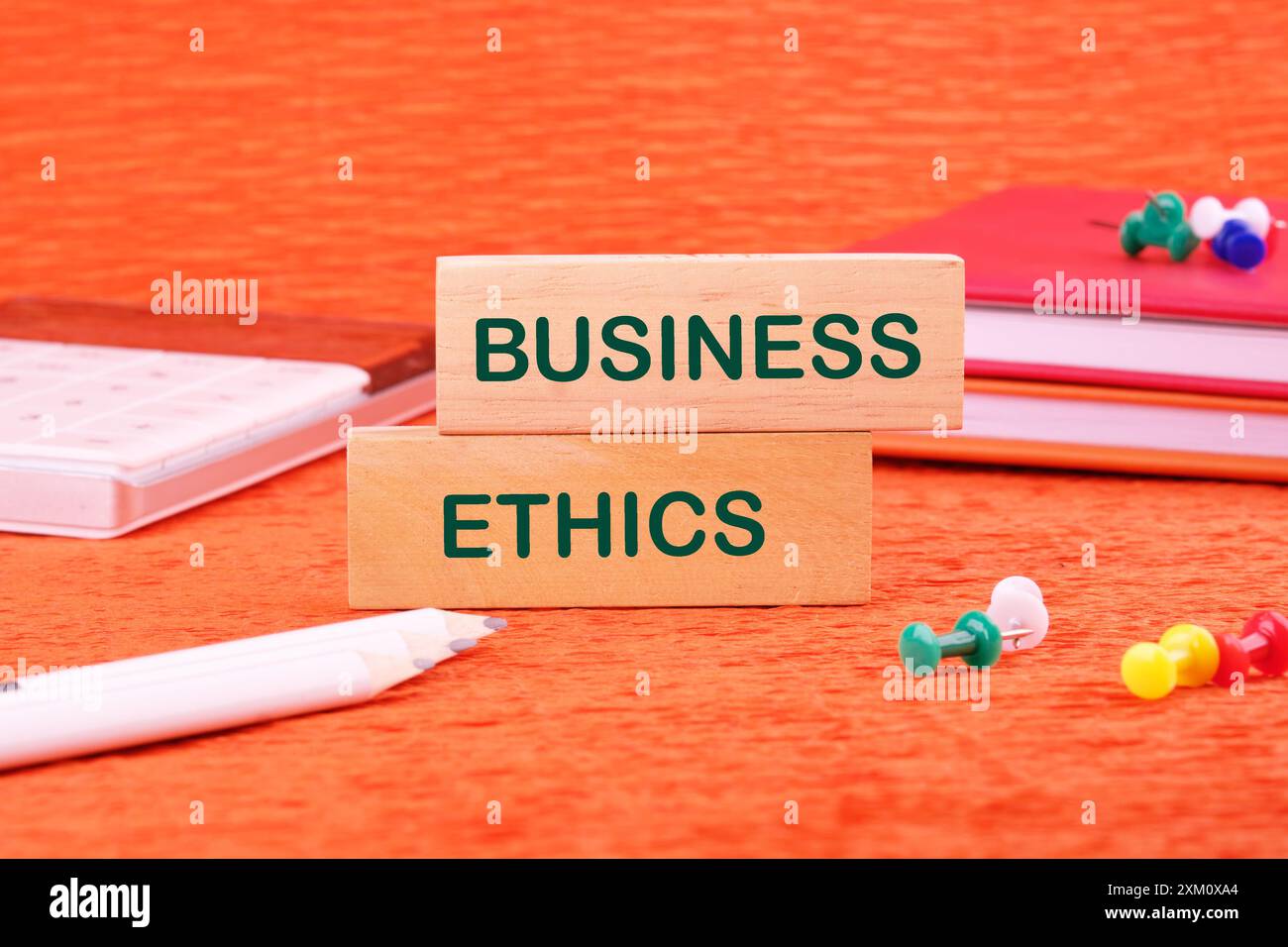 business terms concept. Business ethics, word text written on wooden ...