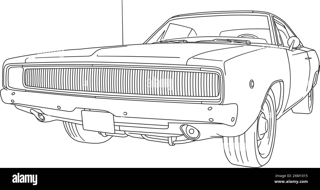 Vintage american muscle car from 1970 low angle frontal left view line ... Vintage american muscle car from 1970 low angle frontal left view line ...