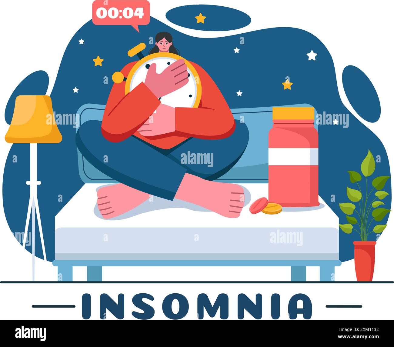 Insomnia Vector Illustration Featuring Young People Unable to Sleep ...