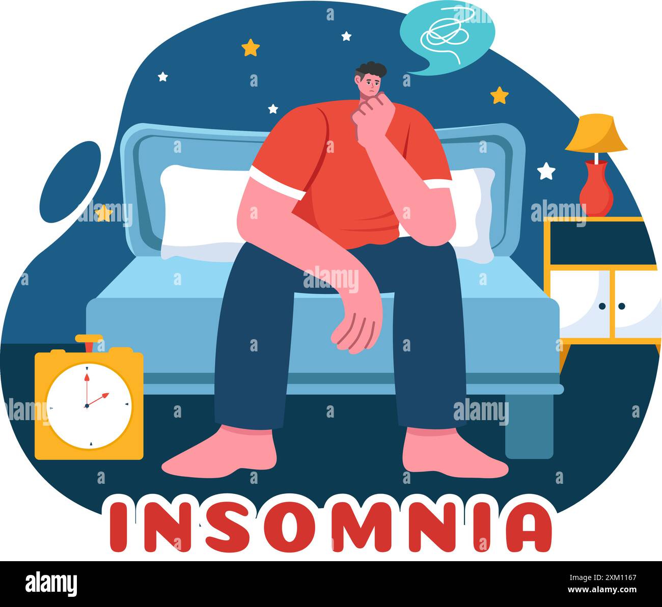 Insomnia Vector Illustration Featuring Young People Unable to Sleep ...