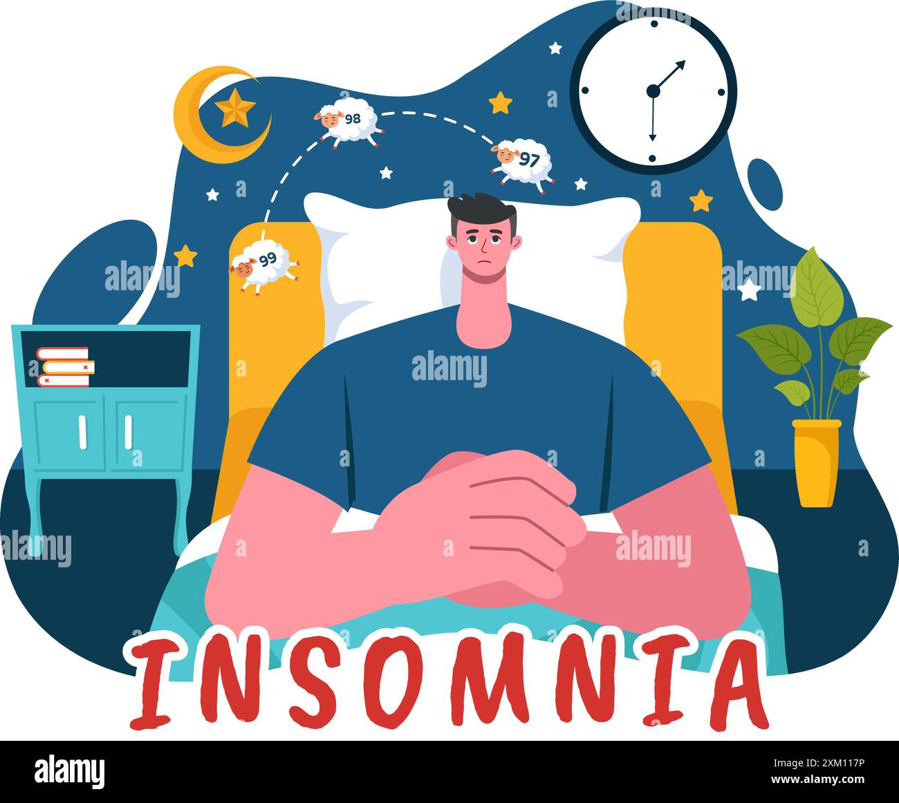 Insomnia Vector Illustration Featuring Young People Unable to Sleep ...