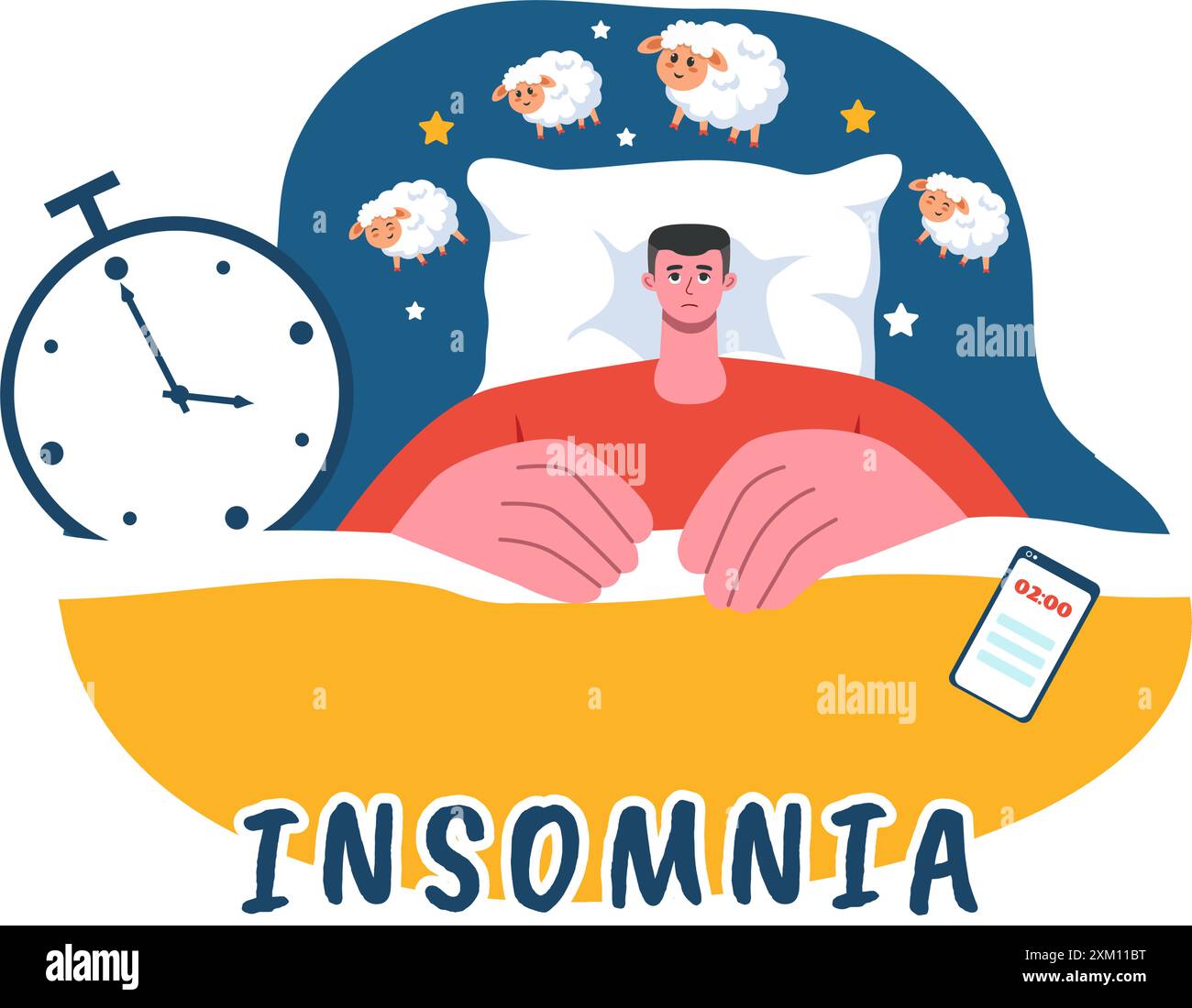 Insomnia Vector Illustration Featuring Young People Unable to Sleep ...