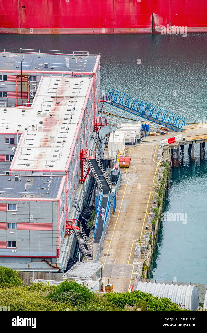 General view from above of the Bibby Stockholm asylum seekers barge ...