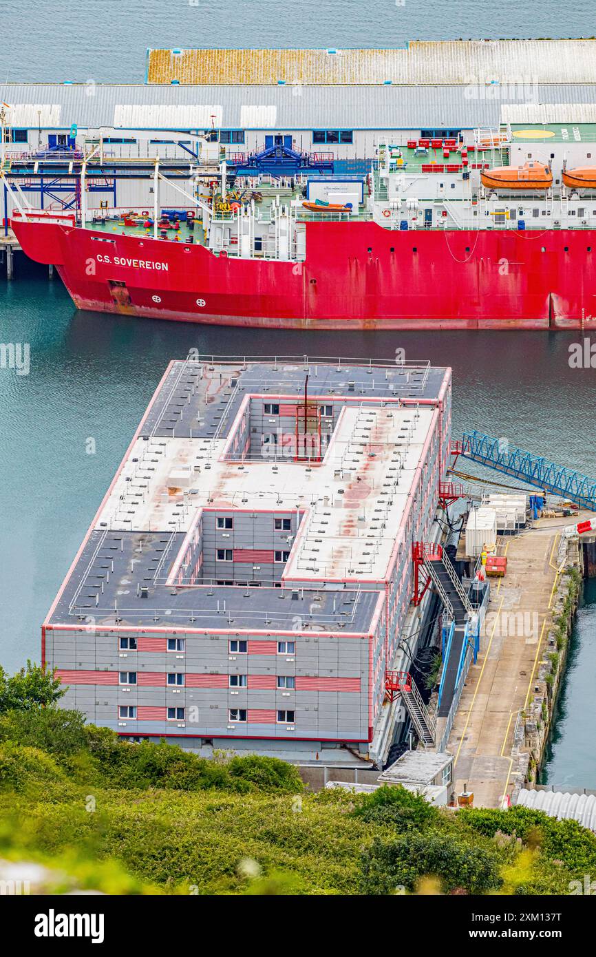 General view from above of the Bibby Stockholm asylum seekers barge ...