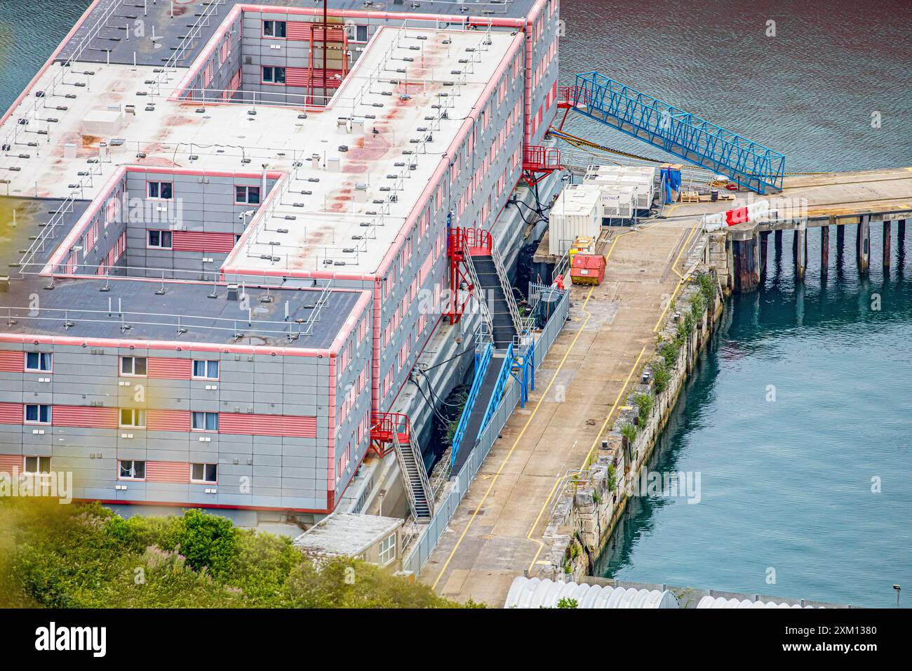 General view from above of the Bibby Stockholm asylum seekers barge ...