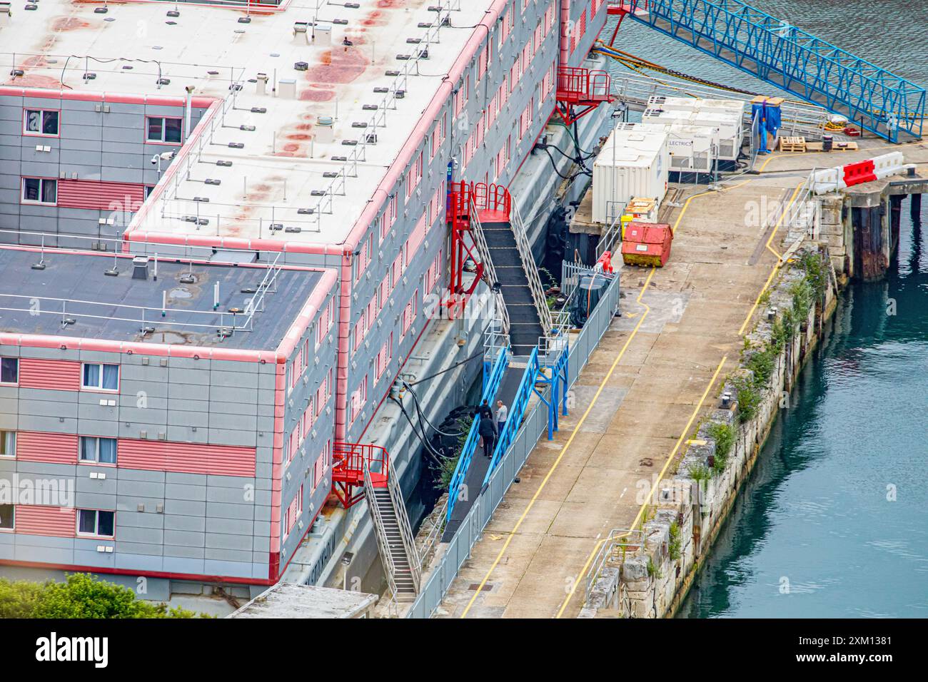 General view from above of the Bibby Stockholm asylum seekers barge ...