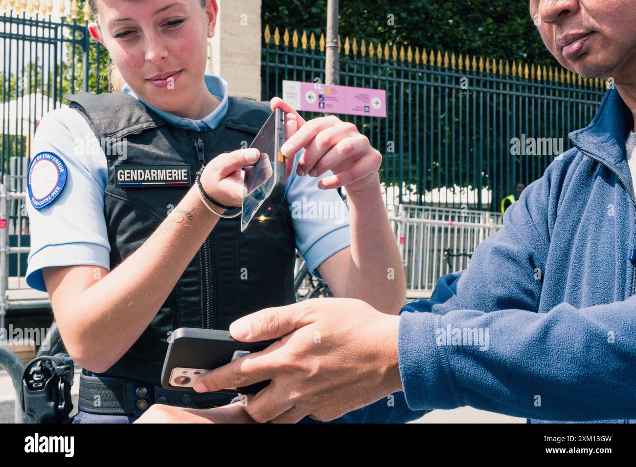 Paris, France. 24th July, 2024. QR code, Games Pass, checked by police ...