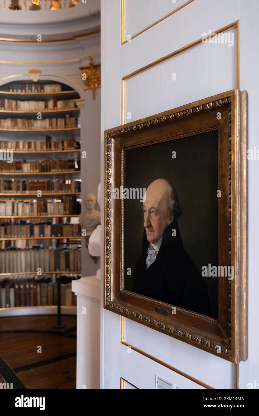 Duchess Anna Amalia Library in Weimar. Rococo hall with painting of the ...