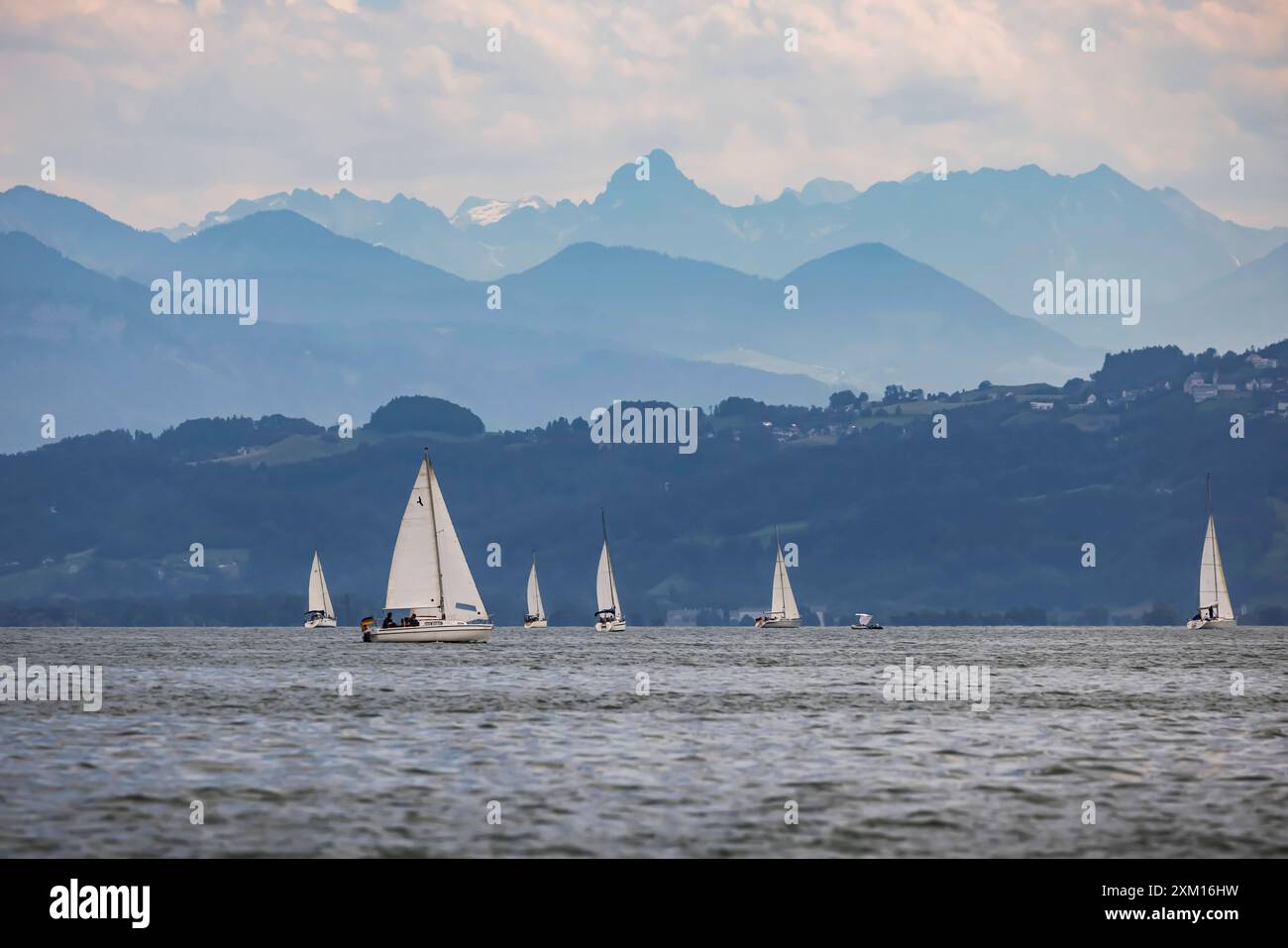 Segelpartie auf dem Bodensee mit Blick auf die Schweizer Alpen. // 13. ...