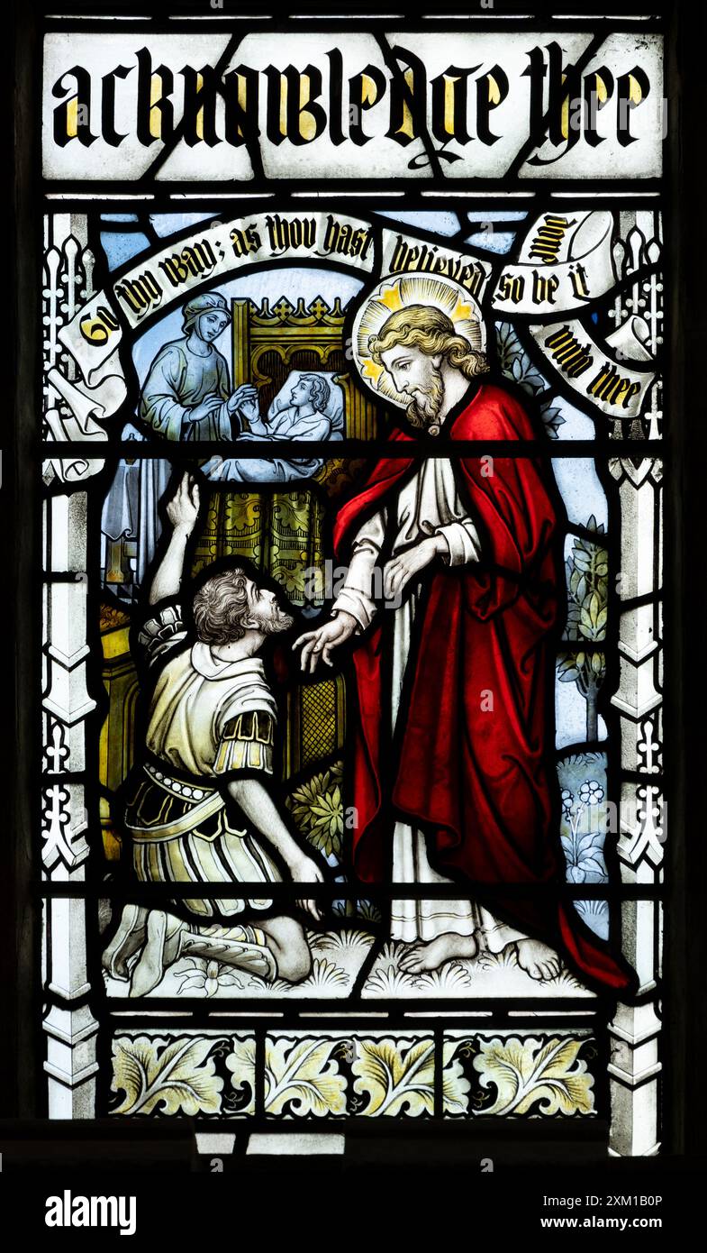 Jesus with the centurion stained glass, All Saints Church, Stretton on ...