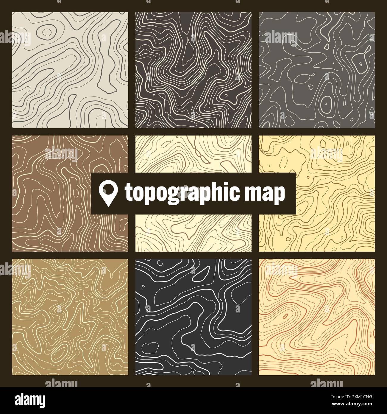 Colorful topographic map with contour lines. Geographic terrain grid ...