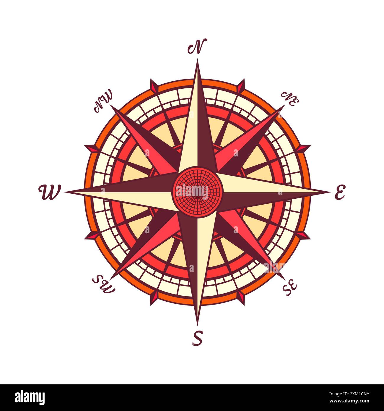 Vintage marine wind rose, nautical chart. Colorful navigational compass ...