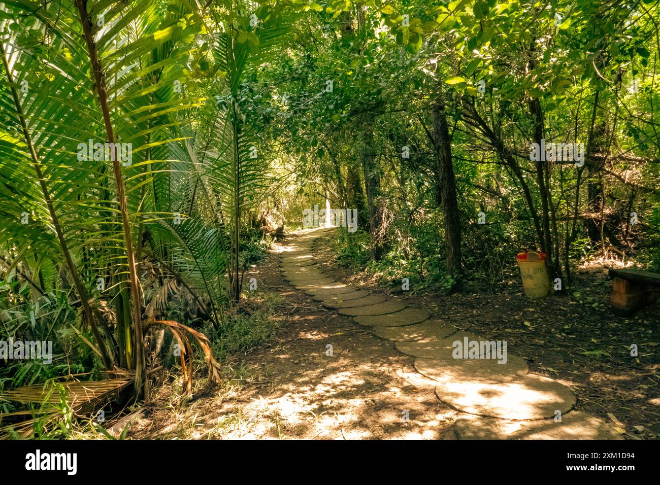 An old hiking trail with an abandoned concrete gate in the wild at ...