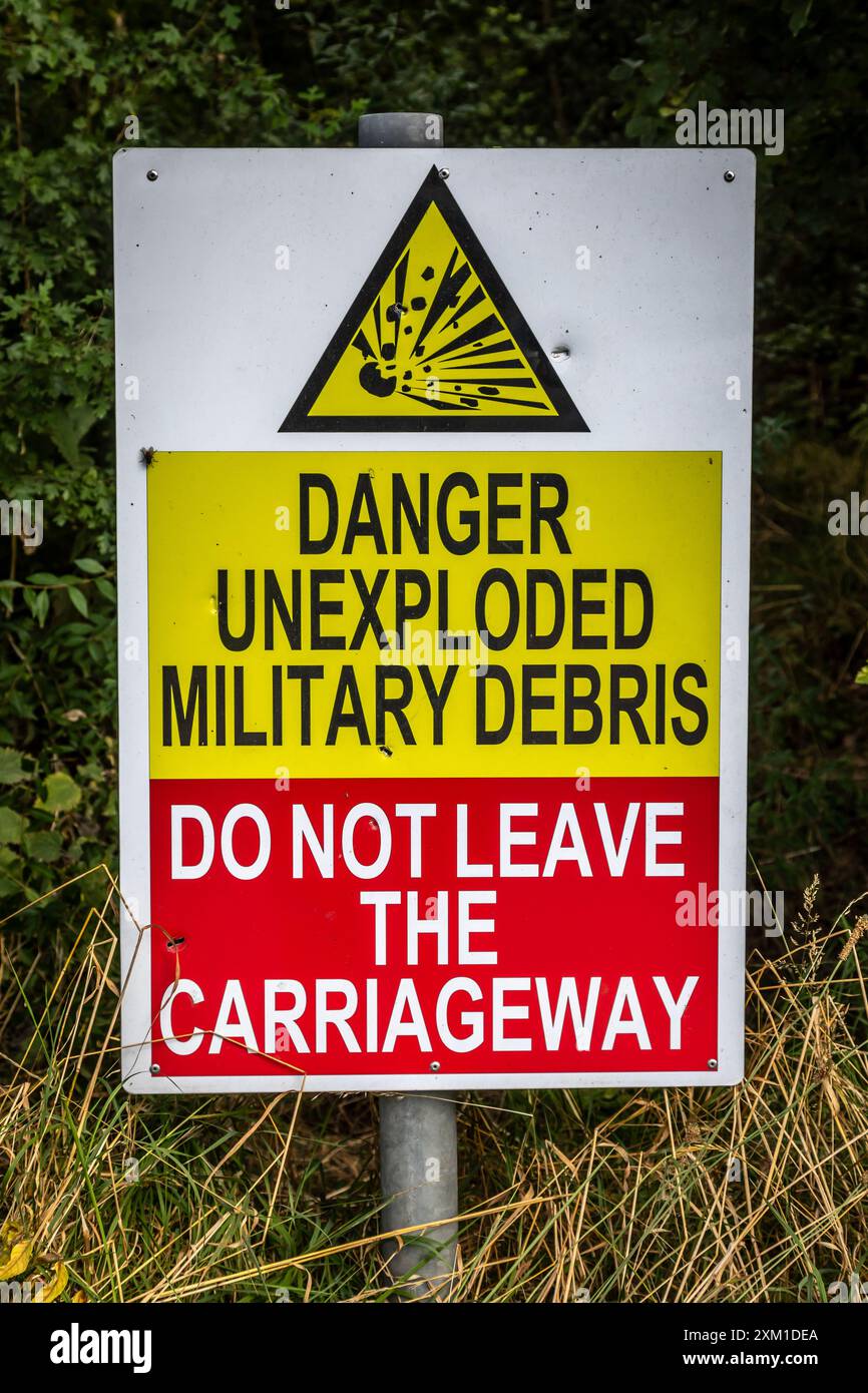 Danger Unexploded sign, Imber village, Wiltshire, England, UK Stock ...