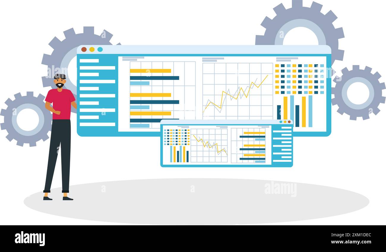 Flat illustration of data analyst giving business presentation on ...