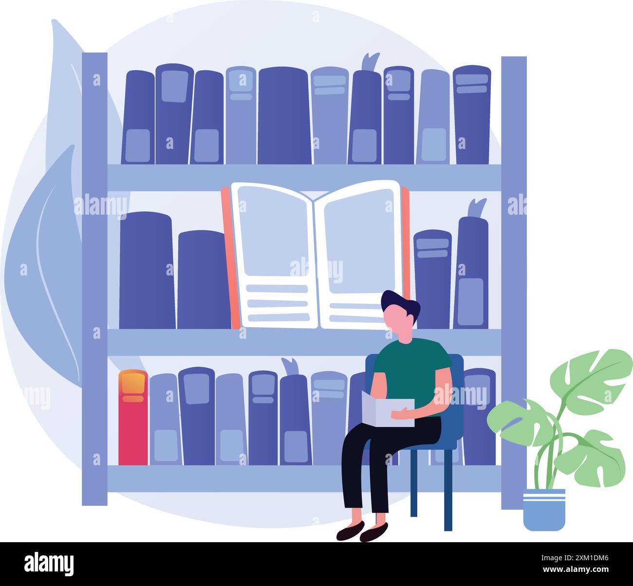 Flat illustration of man reading book in library. education concept ...