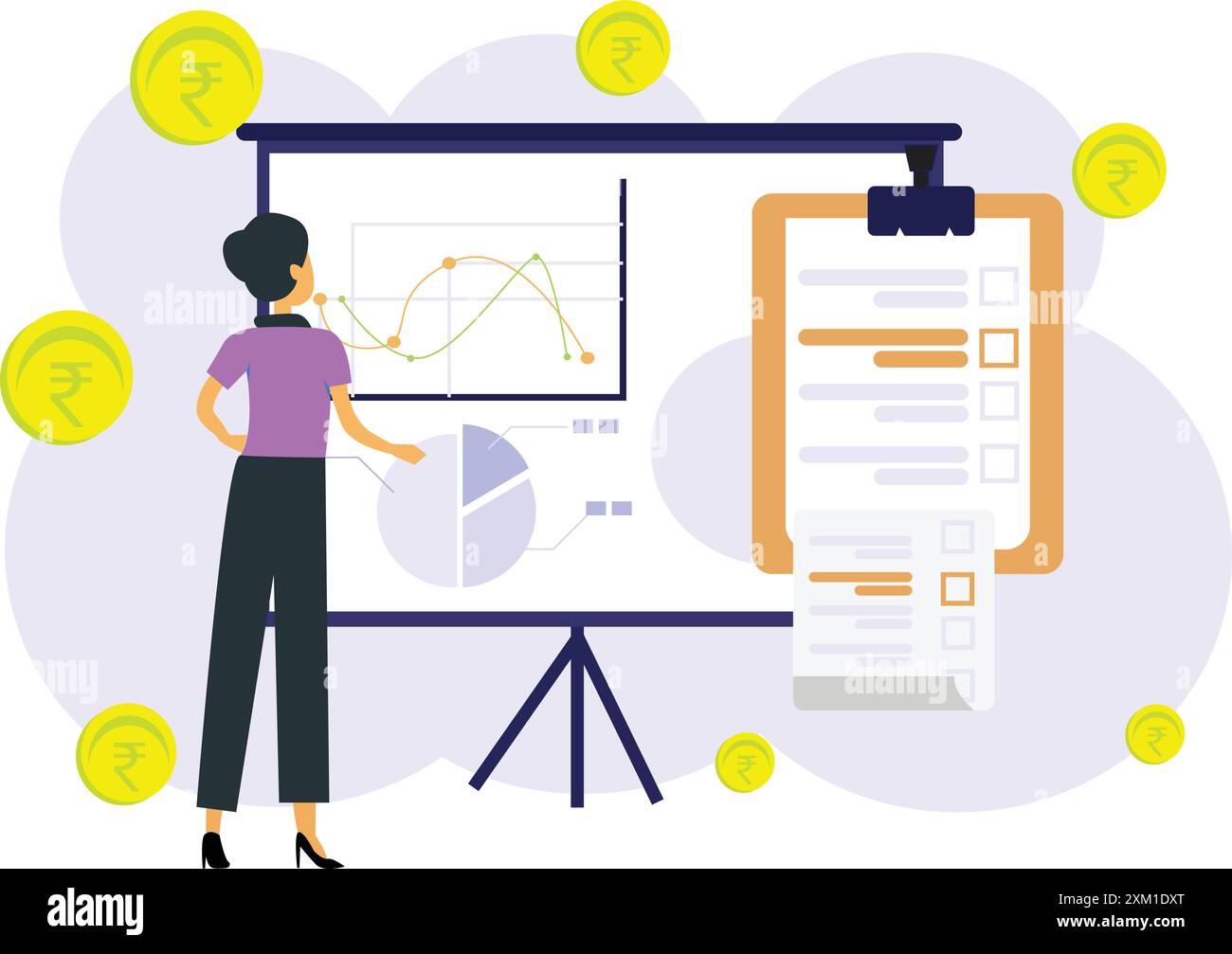 Vector illustration of woman showing statistics concept Stock Vector ...