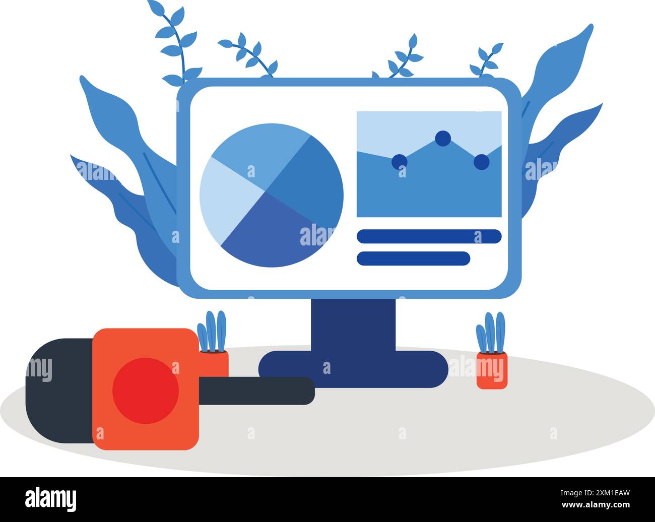 Flat illustration of business structure chart and statistics charts on ...