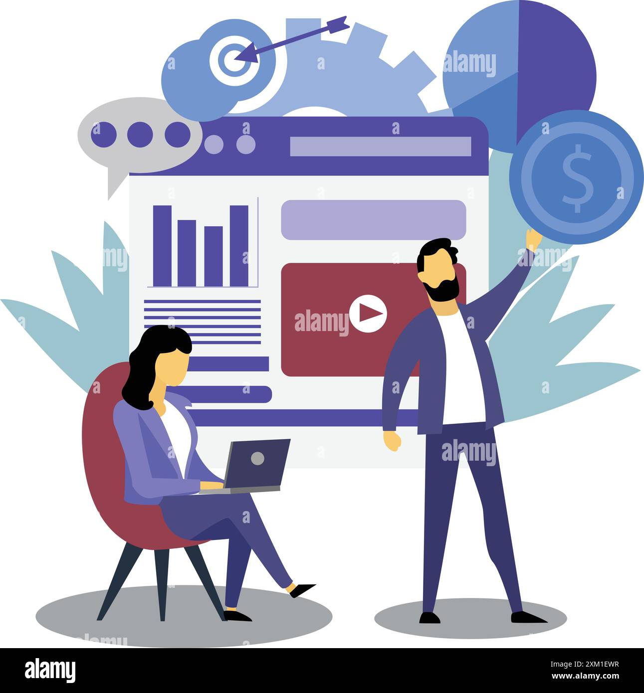 Flat illustration of data analyst working on infographic of business ...