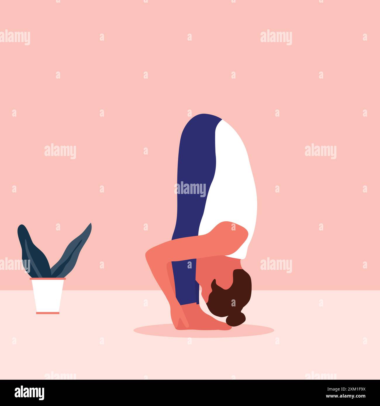 Vector illustration of woman practicing standing forward fold bend yoga ...