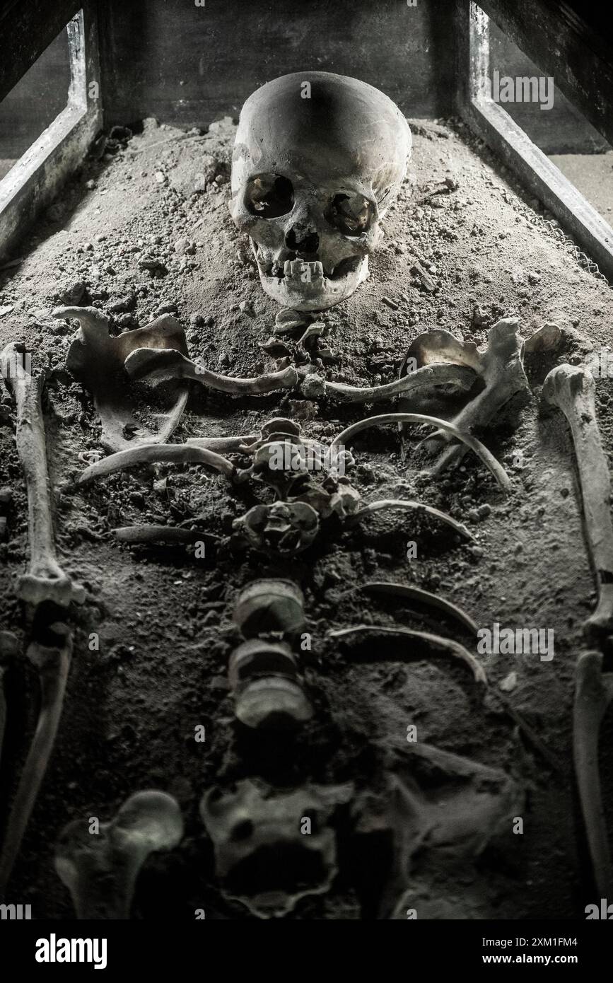 Skeleton in the burial ground in a crypt, Antigua, Guatemala, Central ...