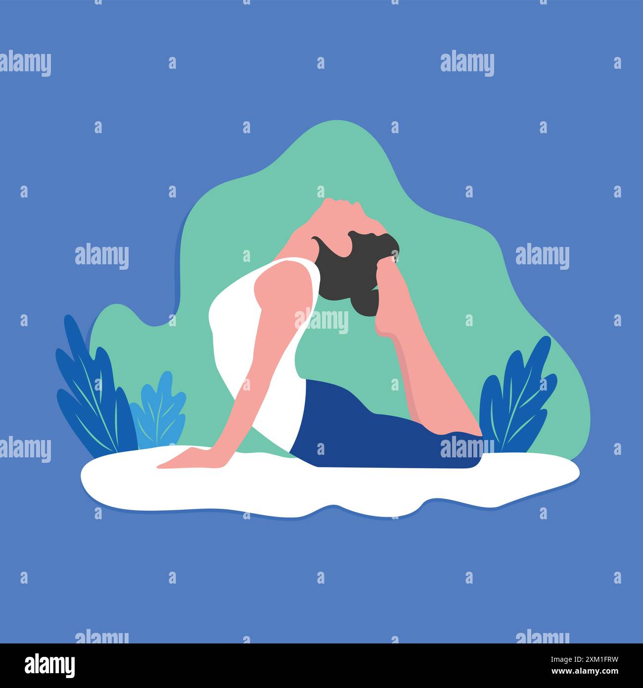 Vector illustration of young girl doing swan pose yoga exercise Stock ...