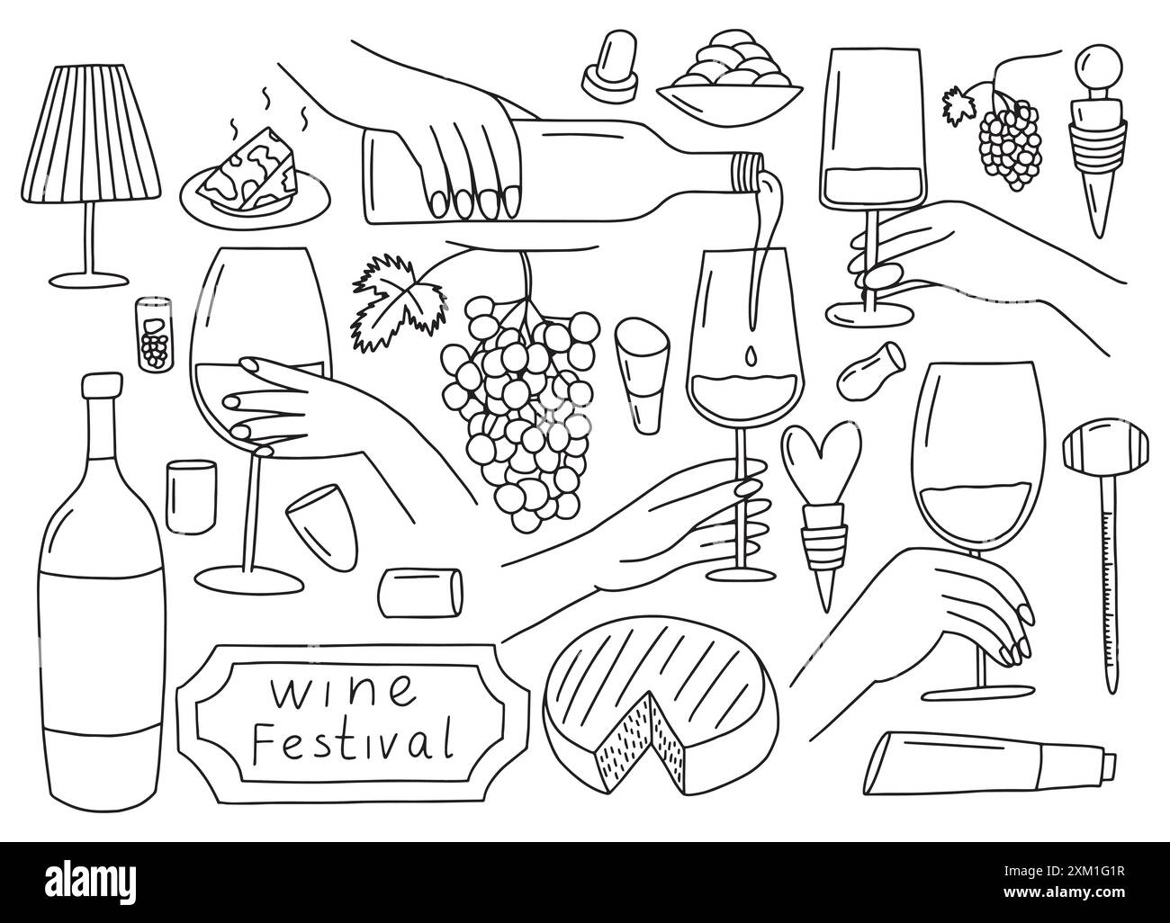 Wine elements vector sketches set Stock Vector Image & Art - Alamy